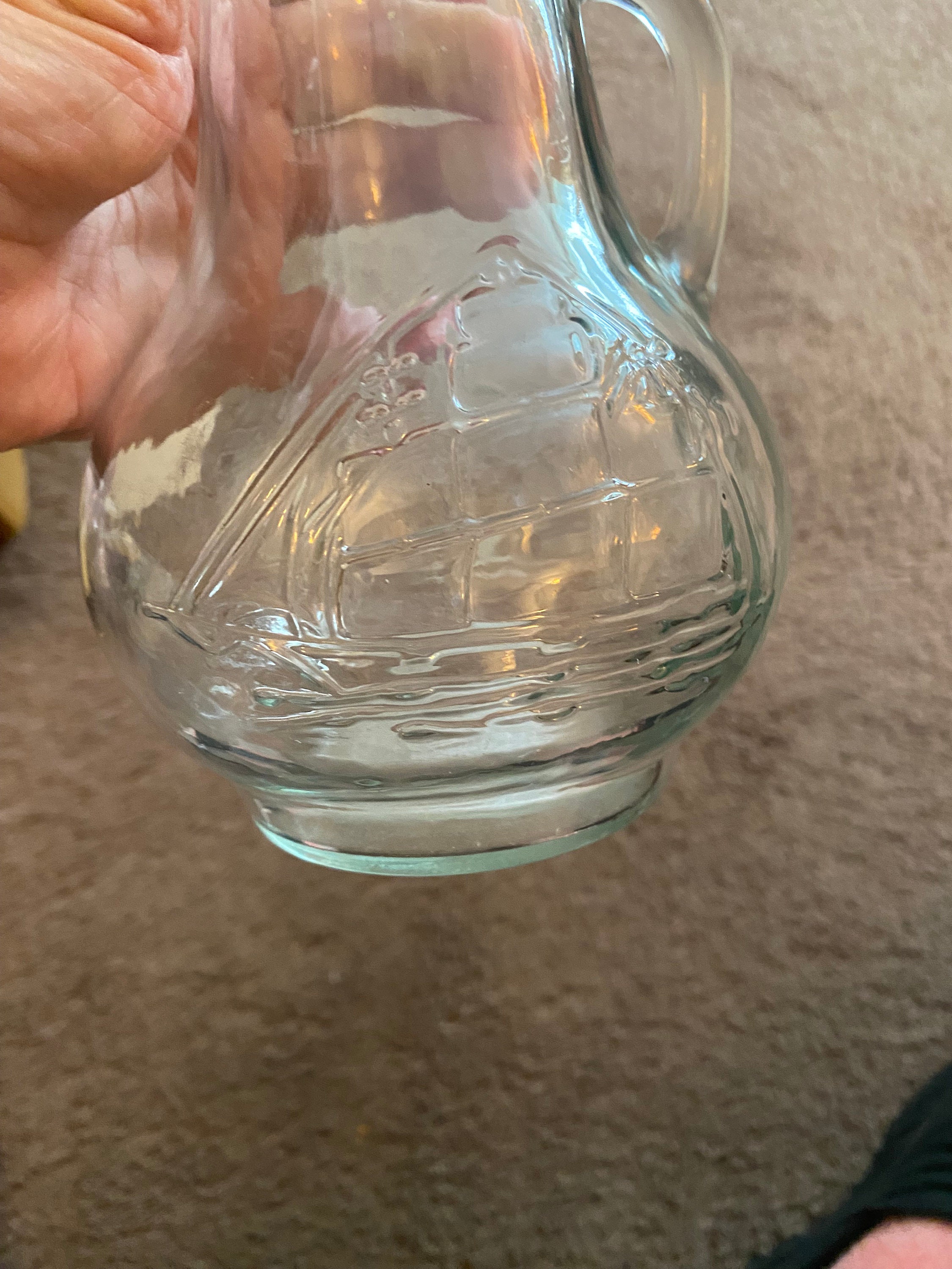 Vintage Clear Glass Pitcher With Clipper Ship Embossed on Both - Etsy