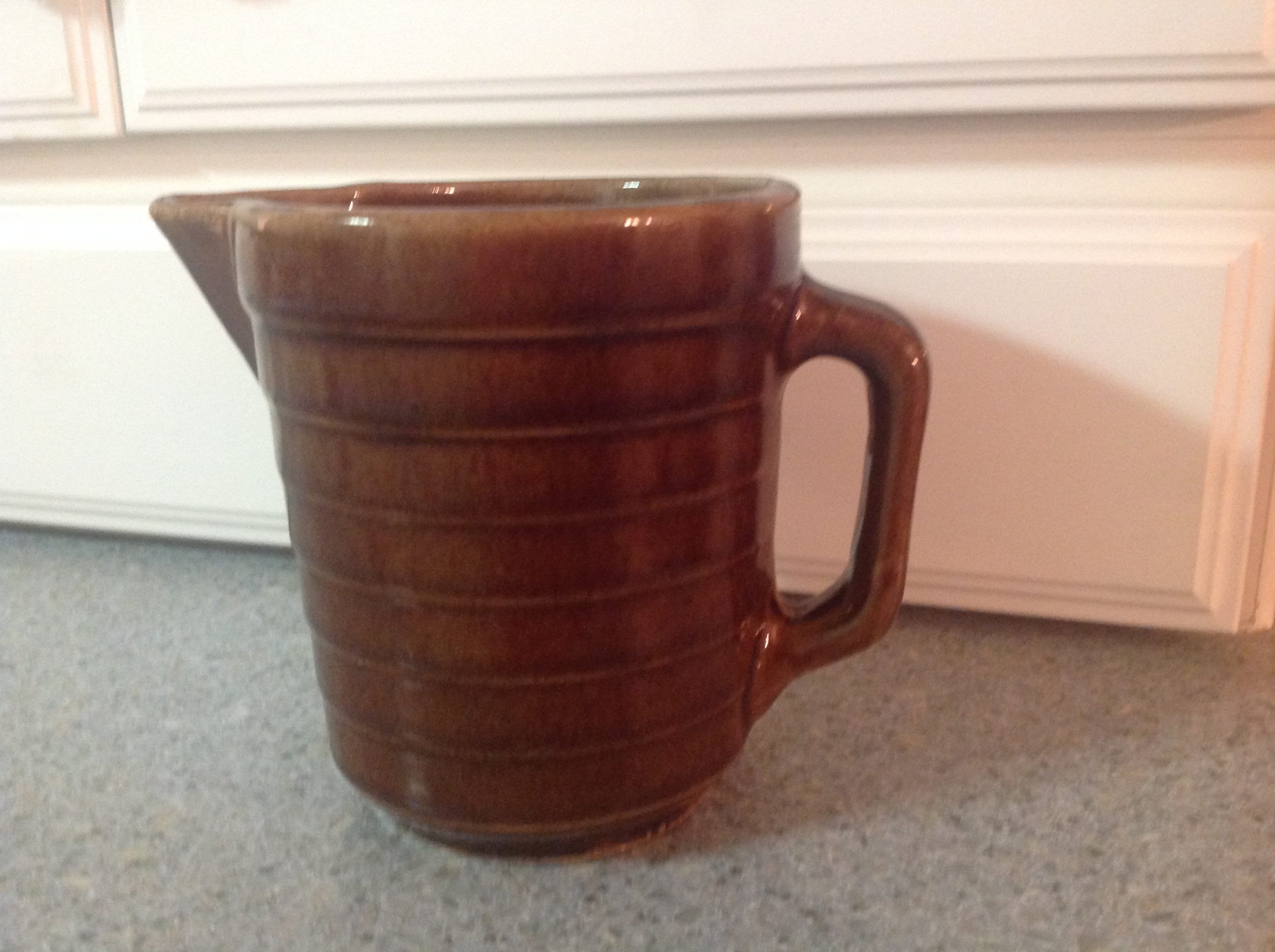 Vintage Brown Ribbed Pottery Pitcher. Buttermilk Pitcher. Glazed ...
