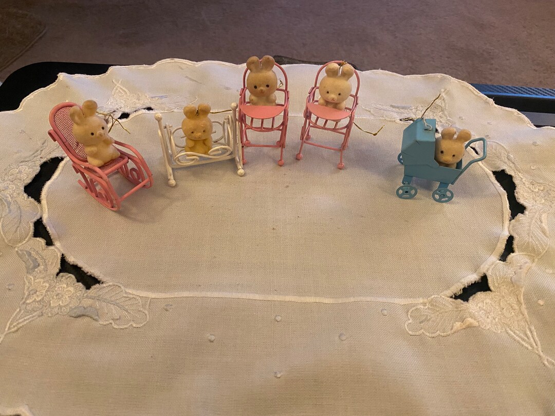Vintage Spring Bunny Collection. 2 Bunnies in High Chairs, 1 Bunny in ...