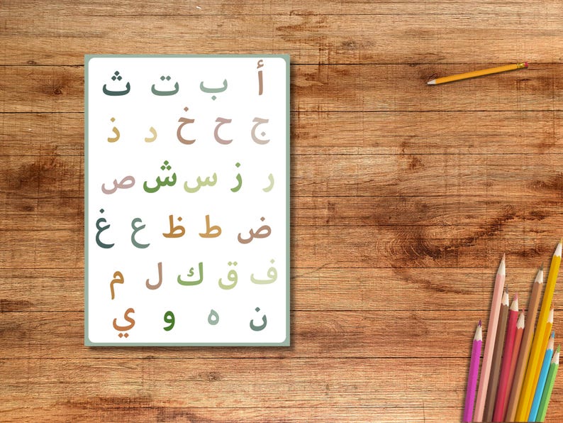 Arabic Alphabet Educational Poster for Children Digital Download Learn ...