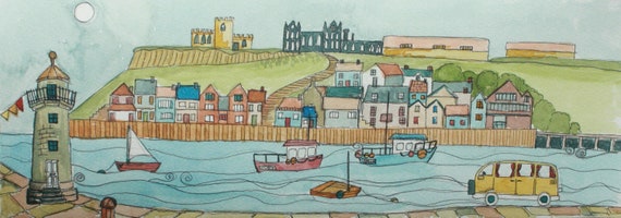 Whitby Harbour View Original Watercolour Painting - Etsy UK