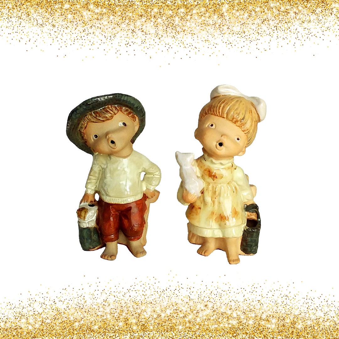 Boy and Girl Ceramic Figurines UCTCI Made in Japan, Children With Cats ...