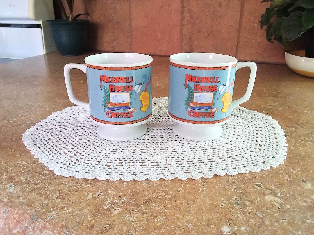 Maxwell House Pedestal Coffee Mugs Set of 2, Vintage Coffee Tea Cups ...