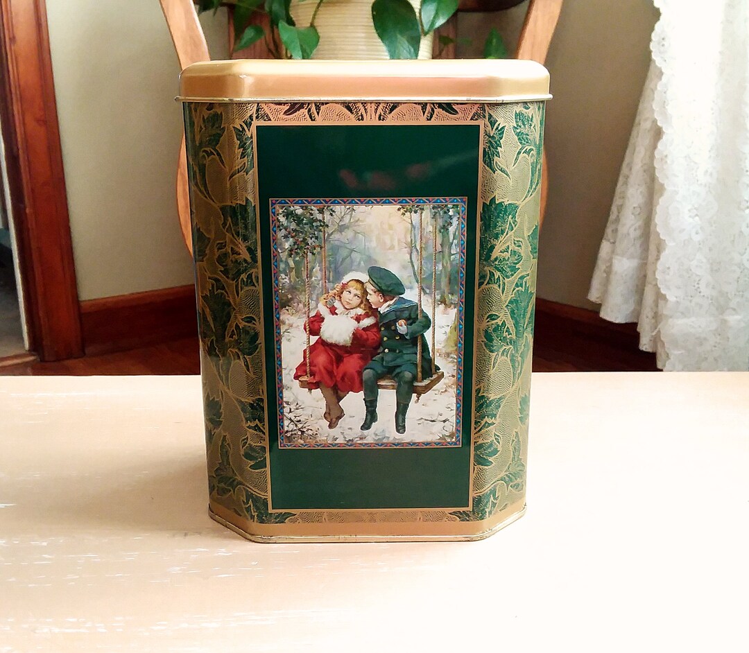 Victorian Christmas Winter Tin in Green & Gold With Antique - Etsy