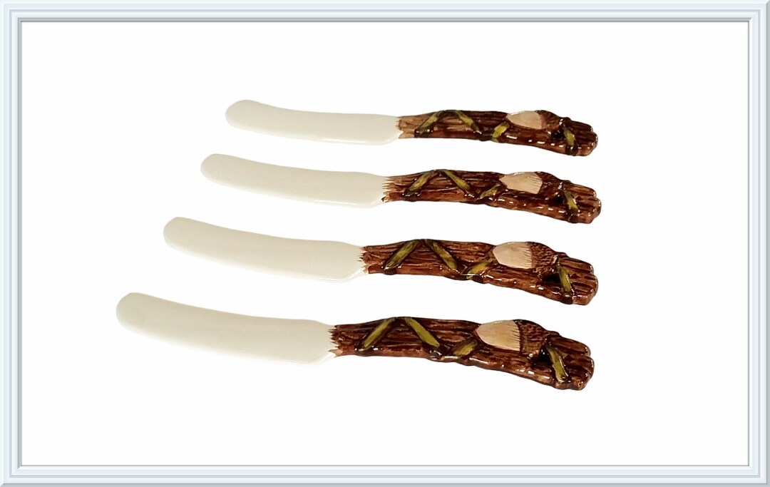 Vintage Ceramic Acorn/ Twig Canapé Knives Set, Serving Spreaders for ...