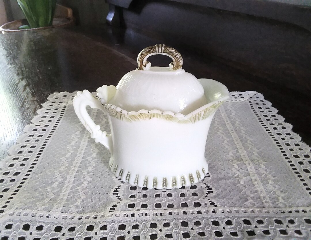 1900's Milk Glass Covered Creamer, Victorian Milk Glass, Dithridge Milk ...