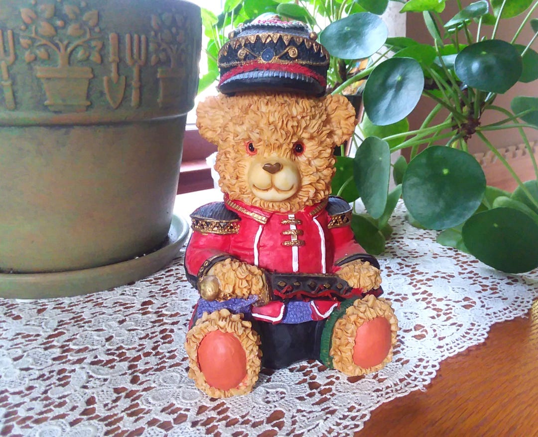 Vintage Artmark Toy Soldier Teddy Bear Bank - Coin Slot Under Hinged ...