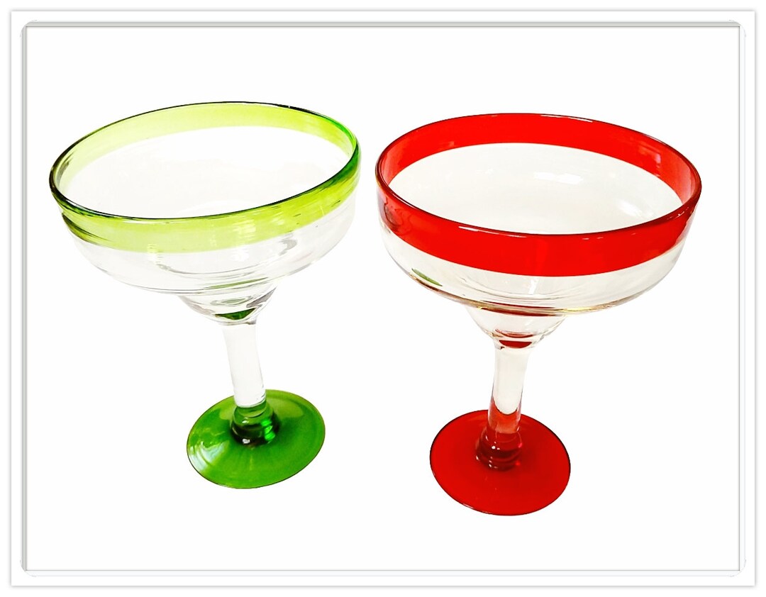 Pair of 16 Oz Margarita Glasses Red Green, Daiquiri Glasses, Large ...