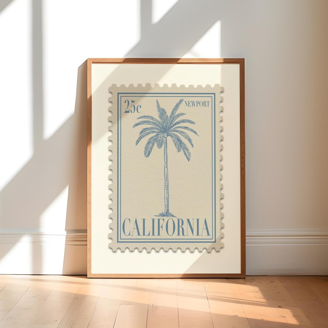 California Palm Tree Postage Stamp Art Print – Coastal Decor (digital ...