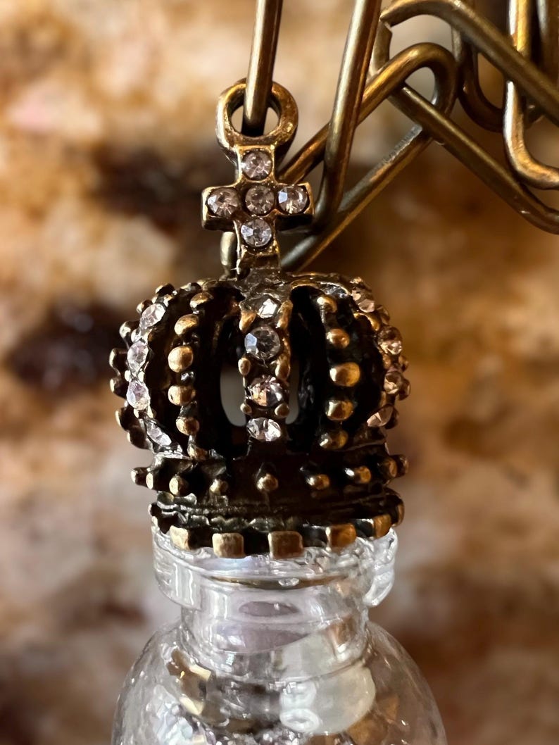Rhinestone Crown and Cross Vial Pendant Necklace: Glass and Bronze 22 ...