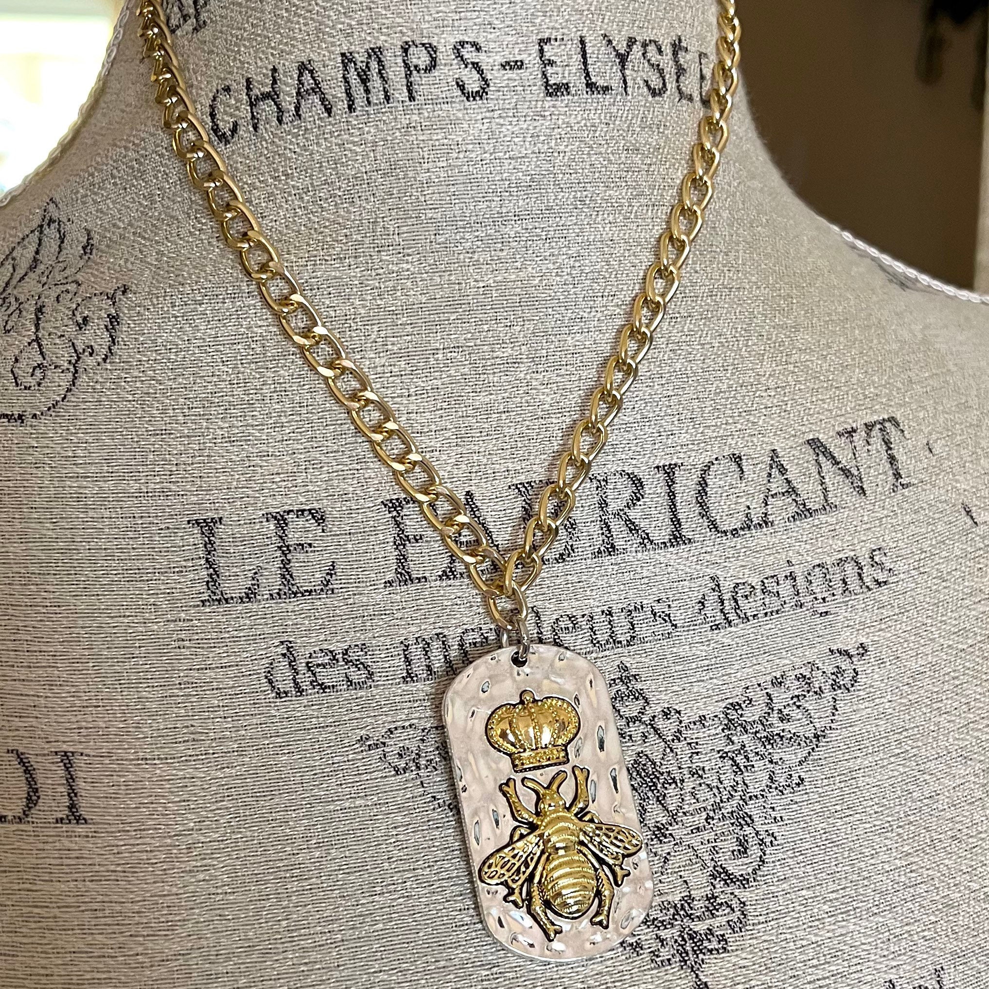 Queen Bee Dog Tag. Queen Bee Necklace. Queen Bee Jewelry. - Etsy