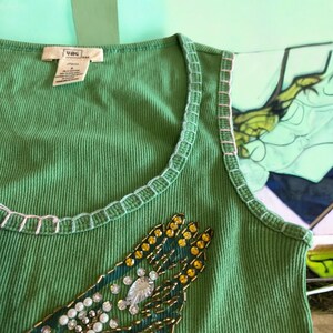 Vintage Ribbed Cotton Rhinestone and Sequins Eagle Tank Top Vintage ...