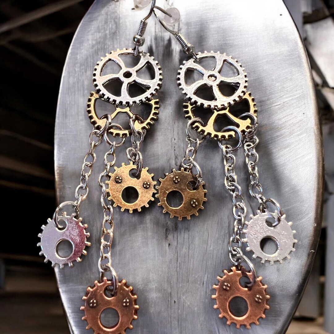 Steampunk Dangle Earrings Steampunk Earrings Gear Earrings Gear ...