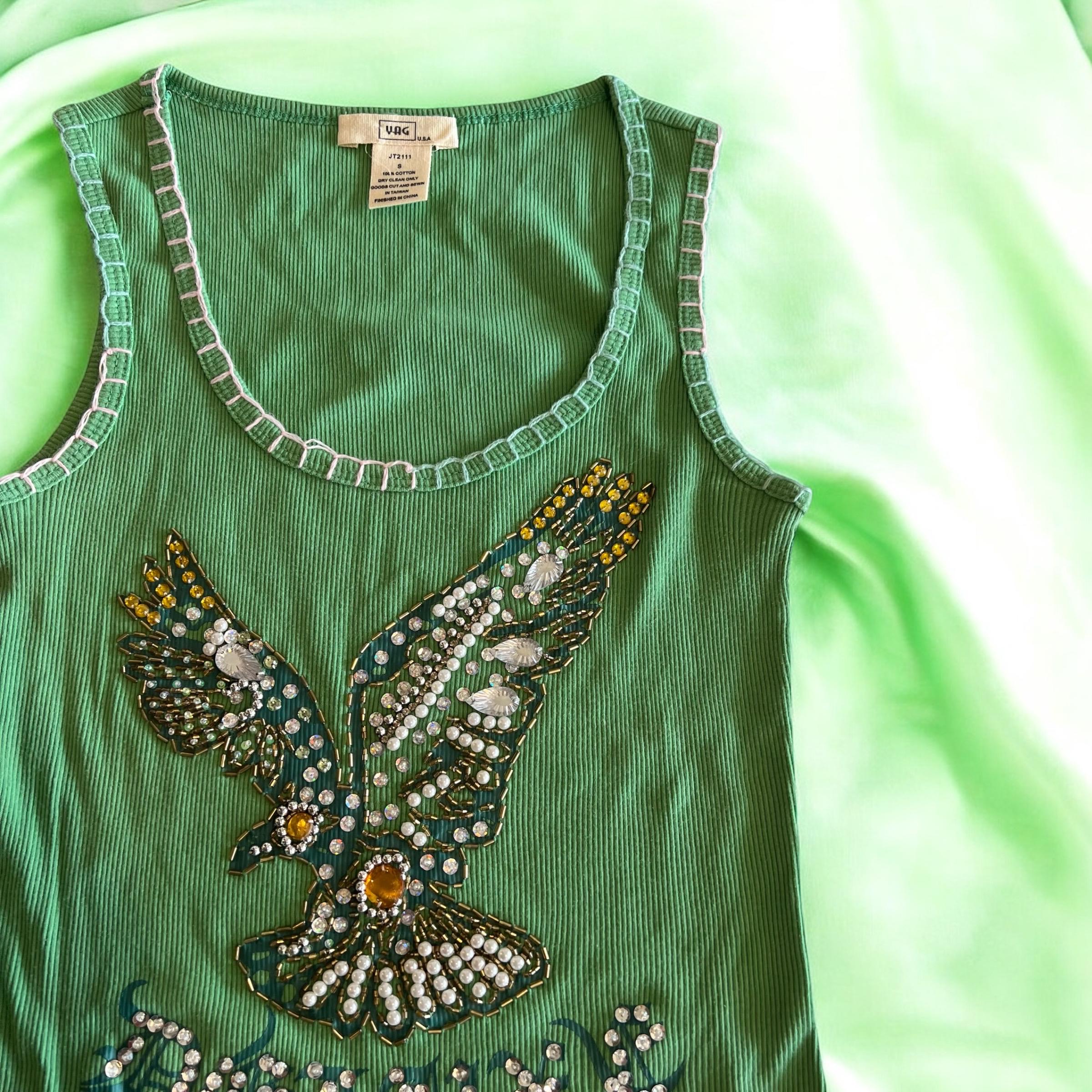 Vintage Ribbed Cotton Rhinestone and Sequins Eagle Tank Top Vintage ...
