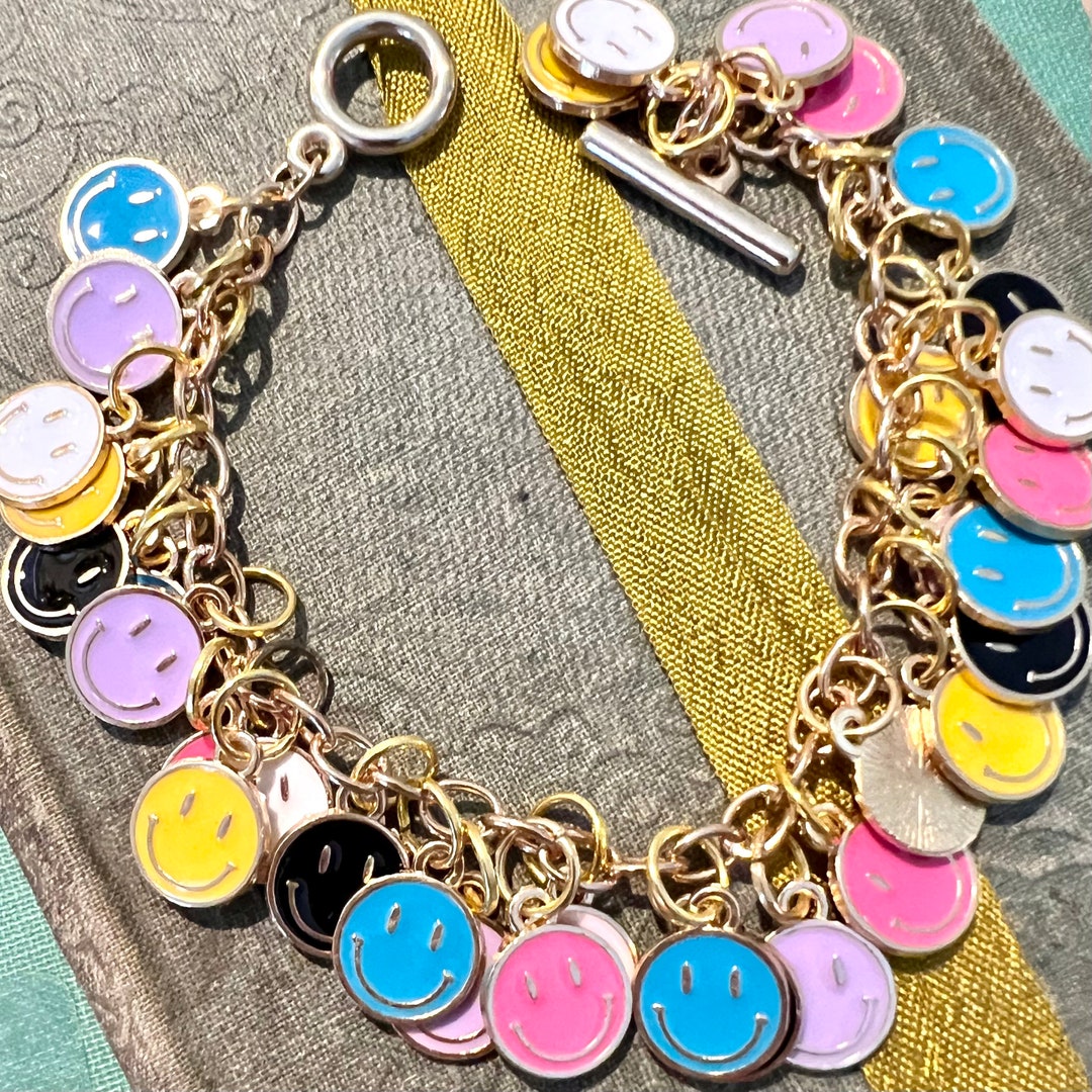 Smiley Face Charm Bracelet. Happy Face Bracelet. - Etsy