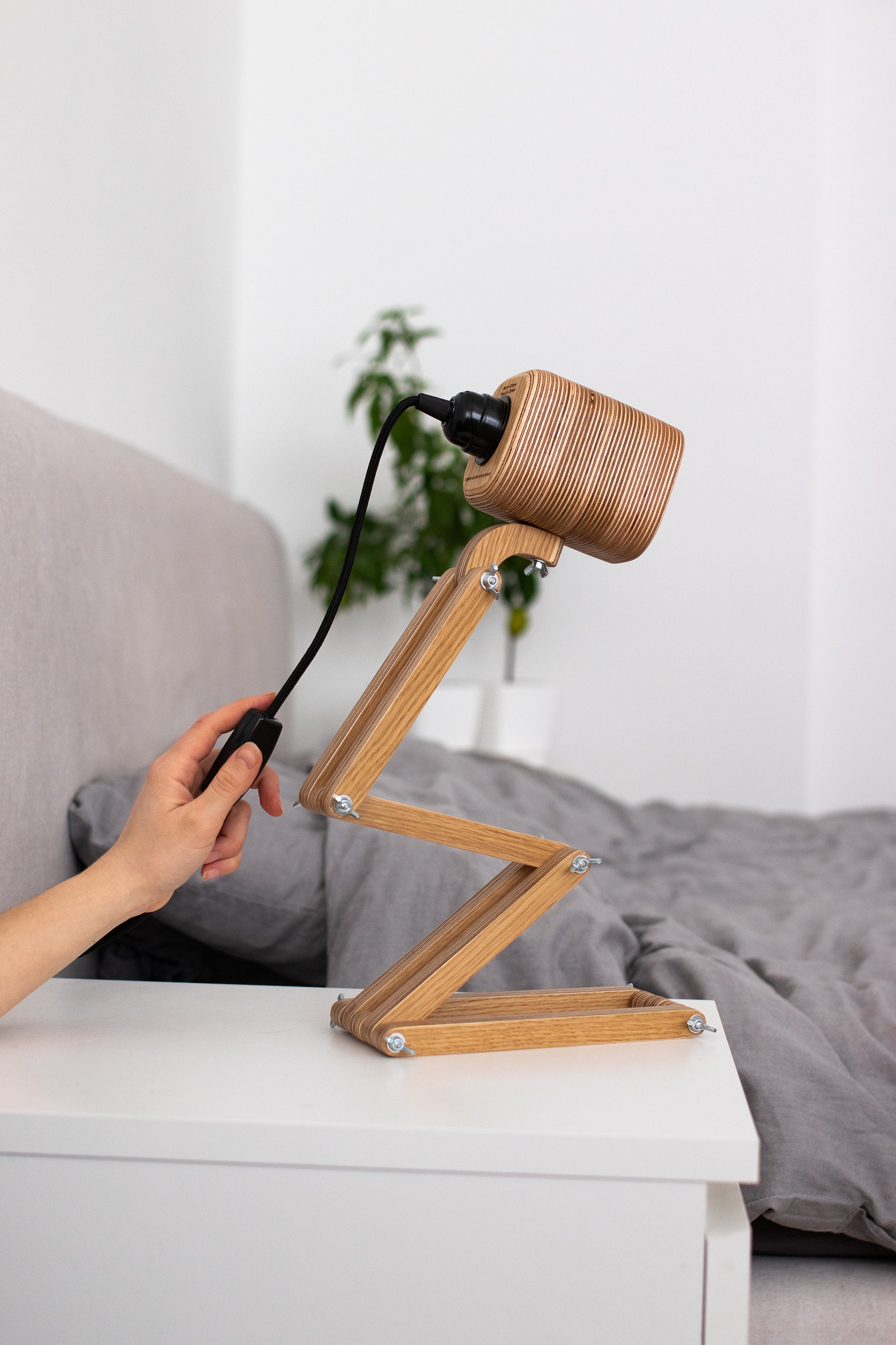 Bedside Wooden Lamp Table Modern Lamp Cozy Lamp, Loft Wood Lamp FLAMPIC ...