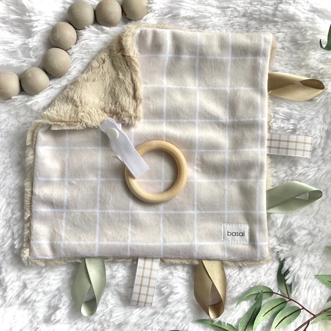 Pacifier Lovey Cuddle Neutral Minky Paci Lovie Oat Tan Check Neutral ...