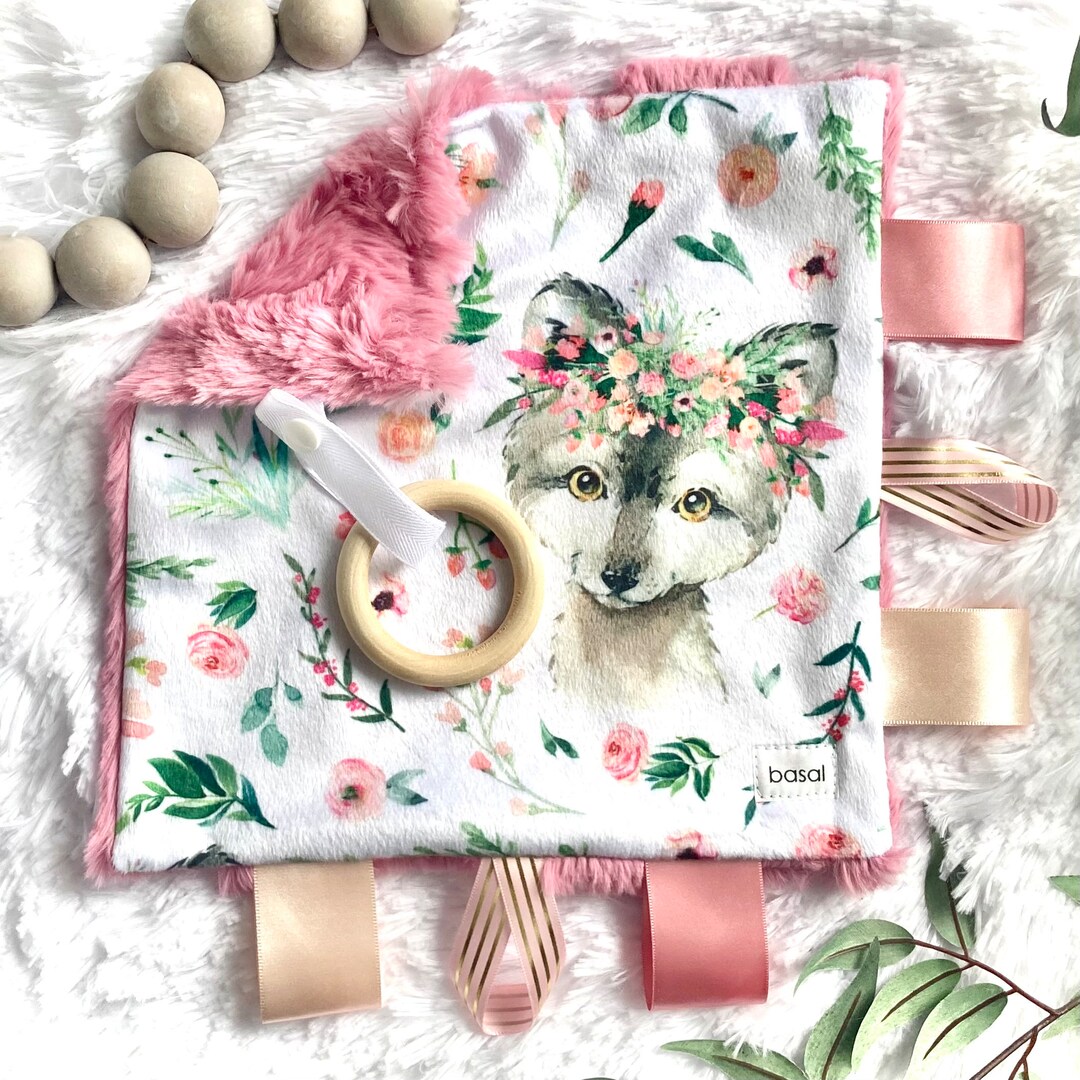 Paci Lovey Floral Wolf Lovey Baby Girl Small Cuddle Minky Blanket ...