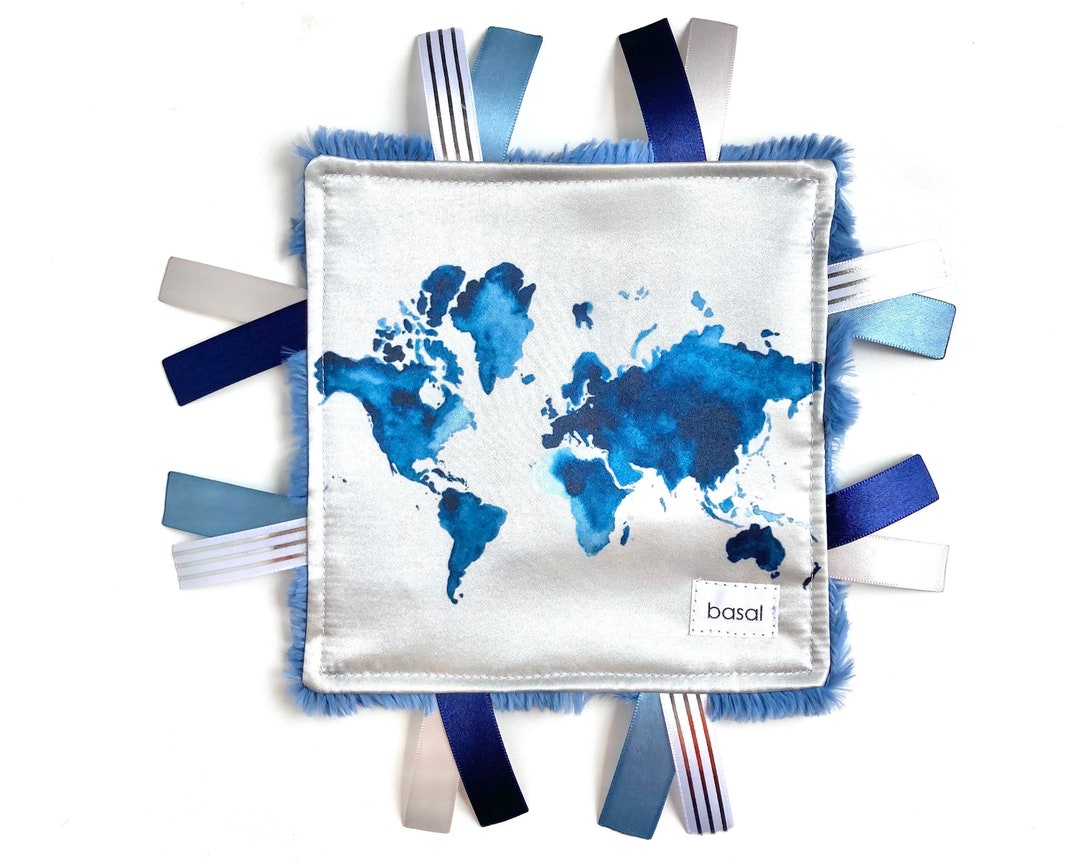 Blue Map Baby Boy Crinkle Tag Toy, Ribbon Sensory Play, Travel ...