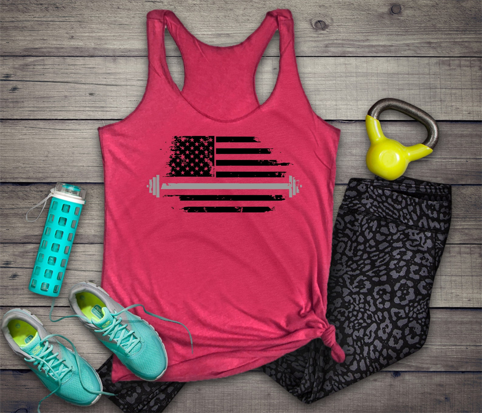 Reps & Rivals Signature American Flag and Barbell Racerback Crossfit ...