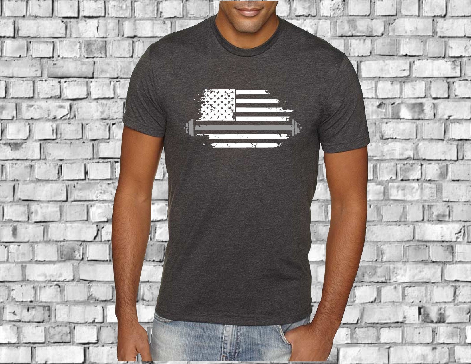Reps & Rivals Signature American Flag and Barbell Men's Shirt ...