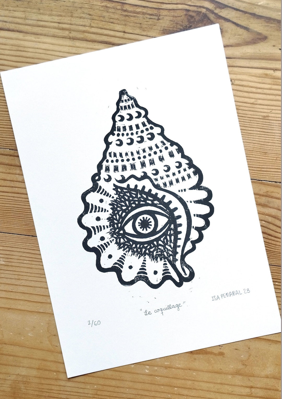 SHELL Linocut, Sea Shell, Original Art Print, Handmade Print, Limited Edition, Ink Illustration ...