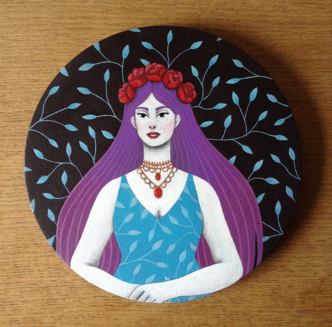 Original Round Painting, Illustration Woman, Wall Decoration, Acrylic ...
