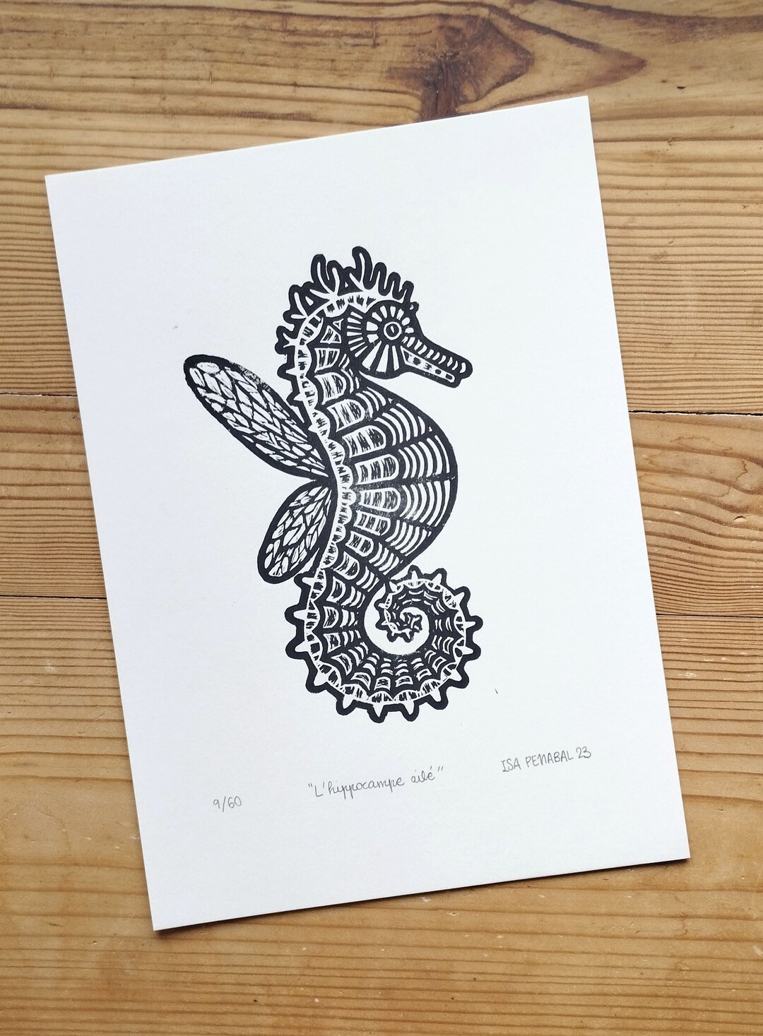 Seahorse Linocut Original Art Print Handmade Print Limited - Etsy