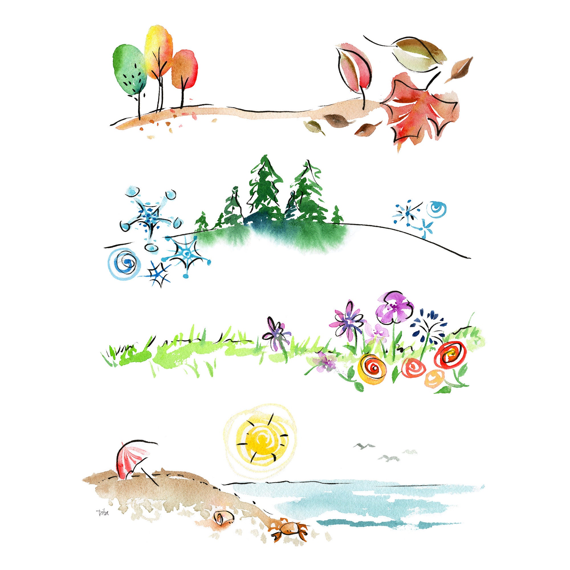 Four Seasons – Watercolor Art Print - Etsy