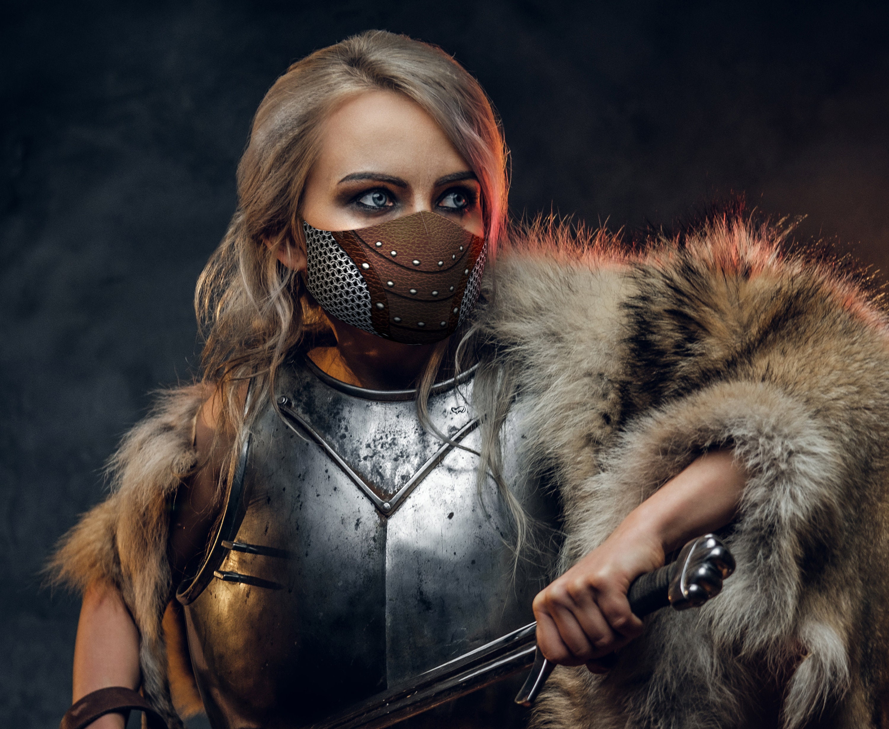 Chainmail and Leather Armor Face Mask Medieval Face Mask | Etsy