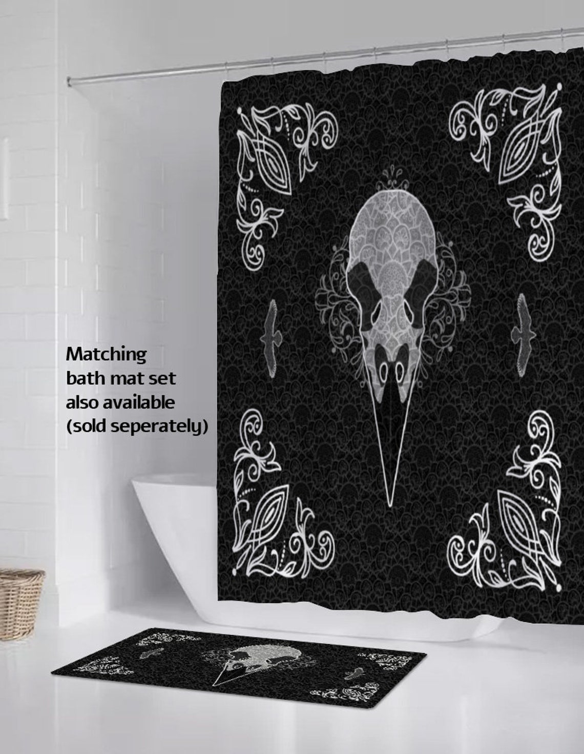 Raven Skull Gothic Shower Curtain Gothic Decor Gothic | Etsy