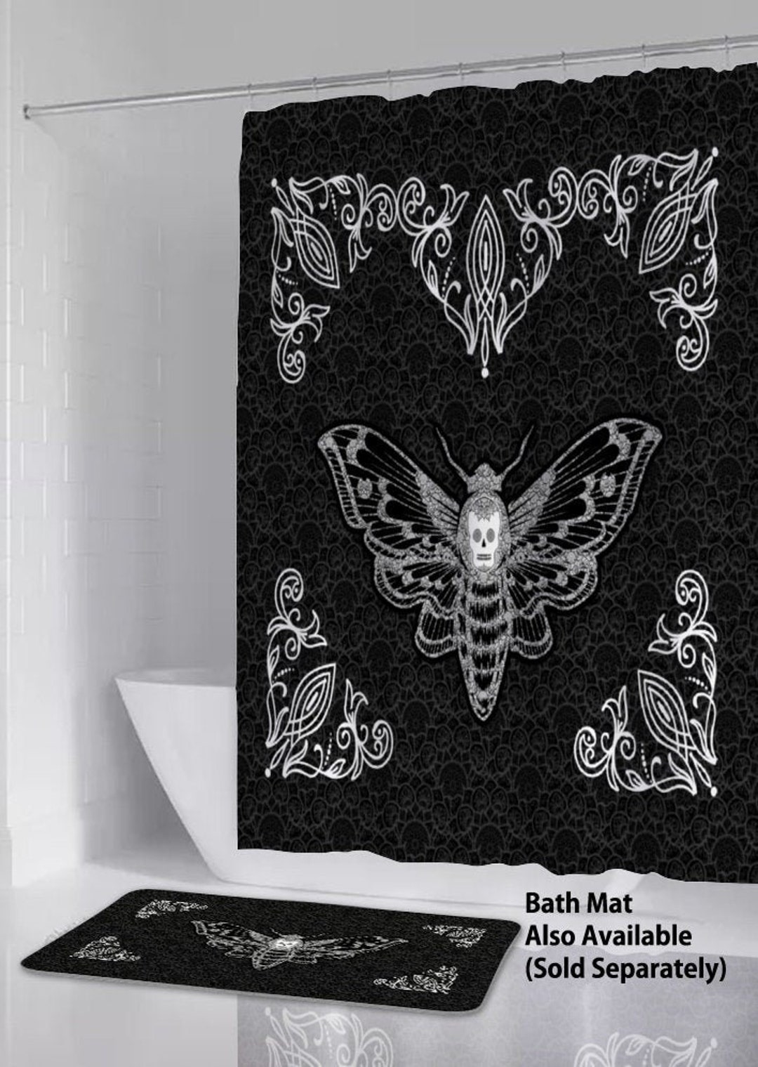Gothic Home Decor Death's Head Hawk Moth Shower Curtain Black Shower ...
