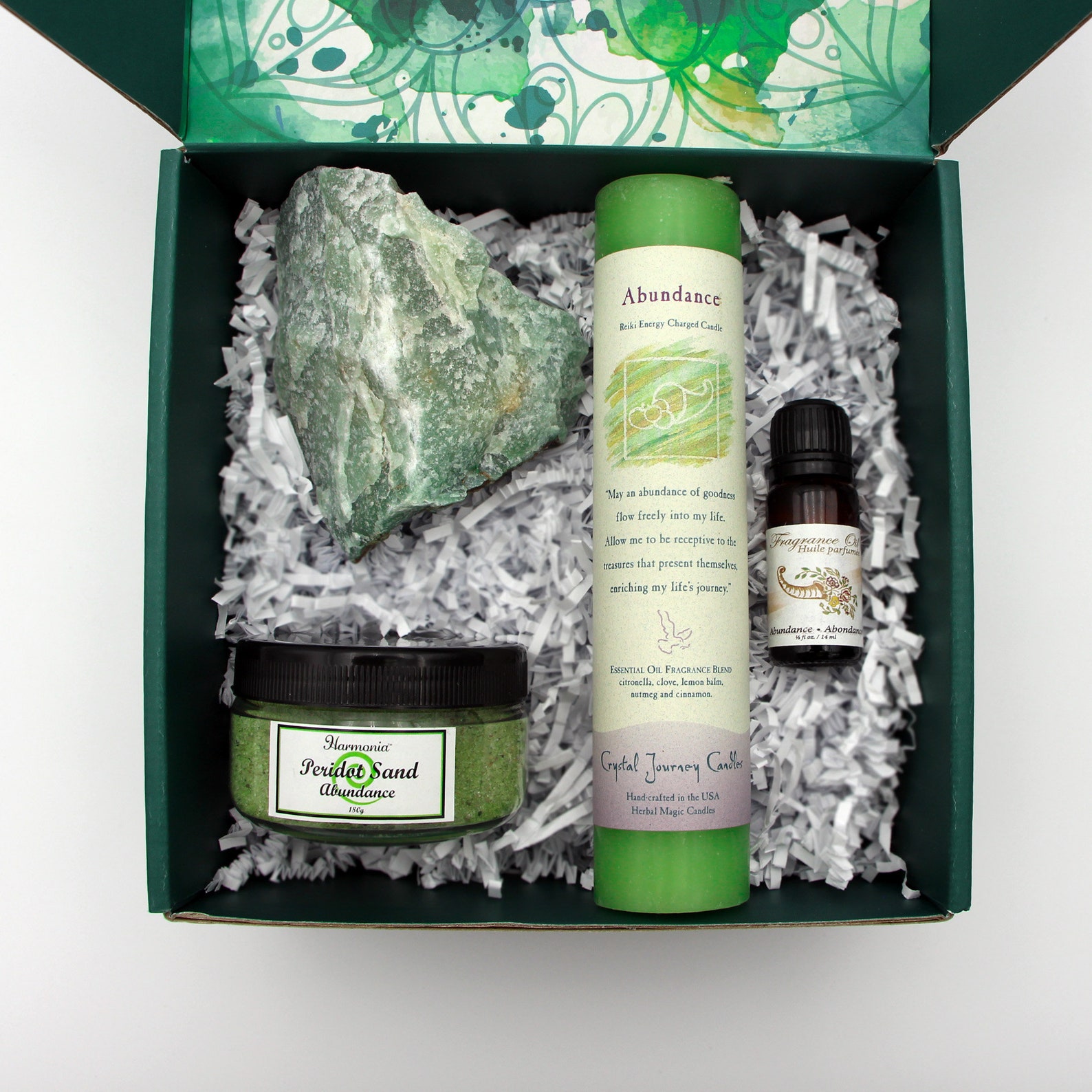 Abundance Gift Box: Aventurine, Peridot Sand, Fragrance Oil & Candle - Etsy