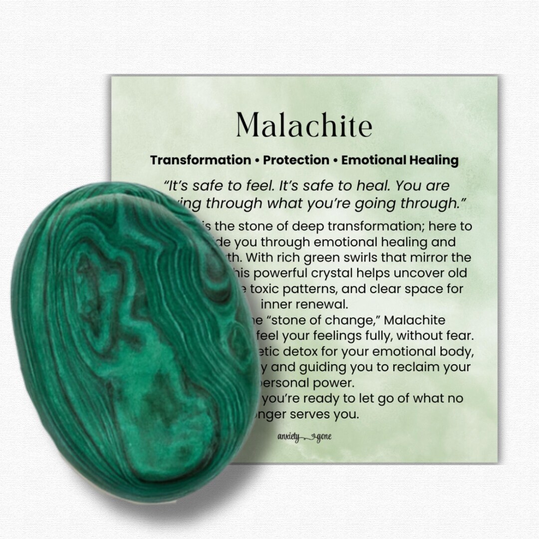 ANXIETYGONE Malachite Worry Stone With Info Card | Polished Thumb Stone ...