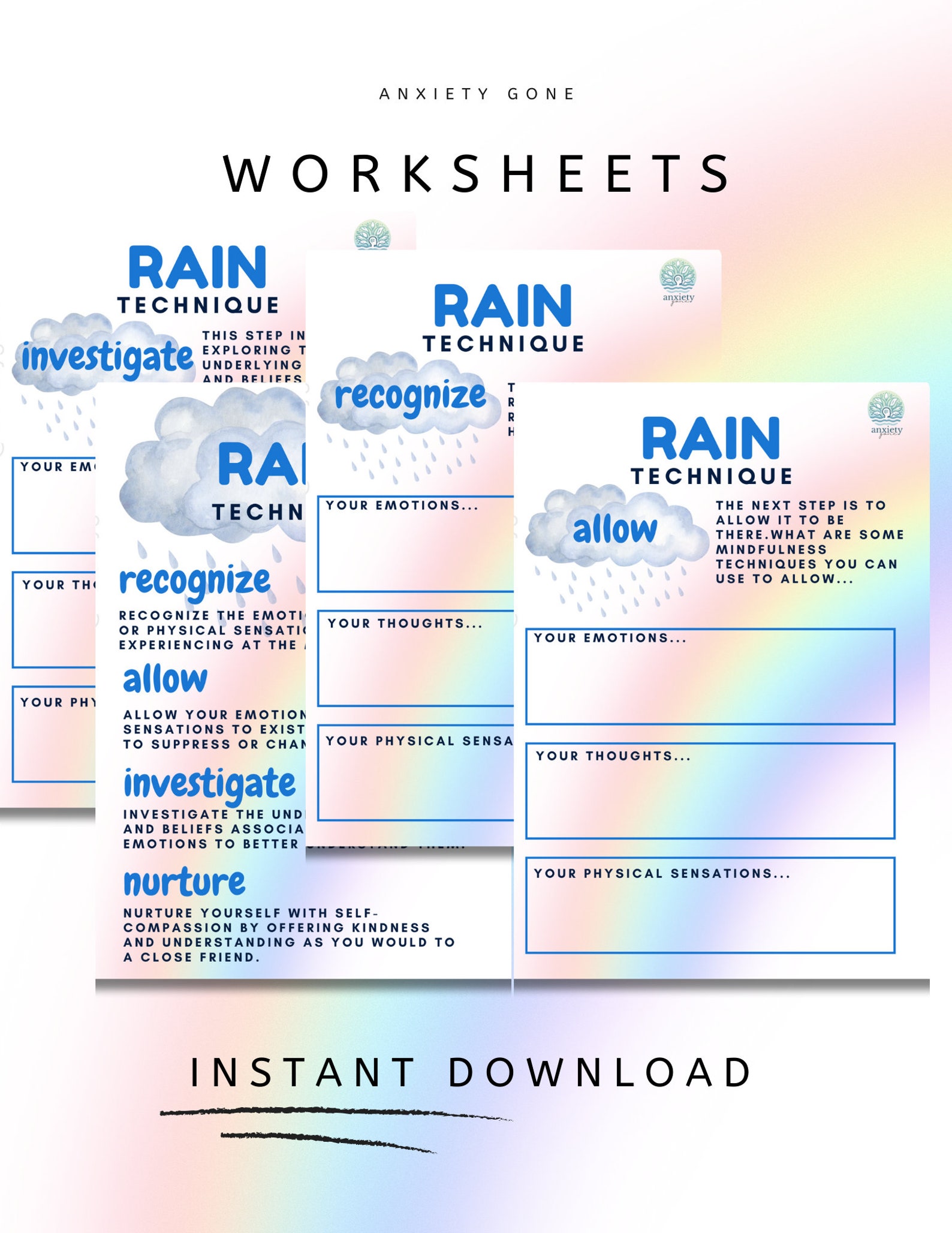 Rain Mindfulness Poster + Worksheets | Anxiety Workbook | Mental Health ...