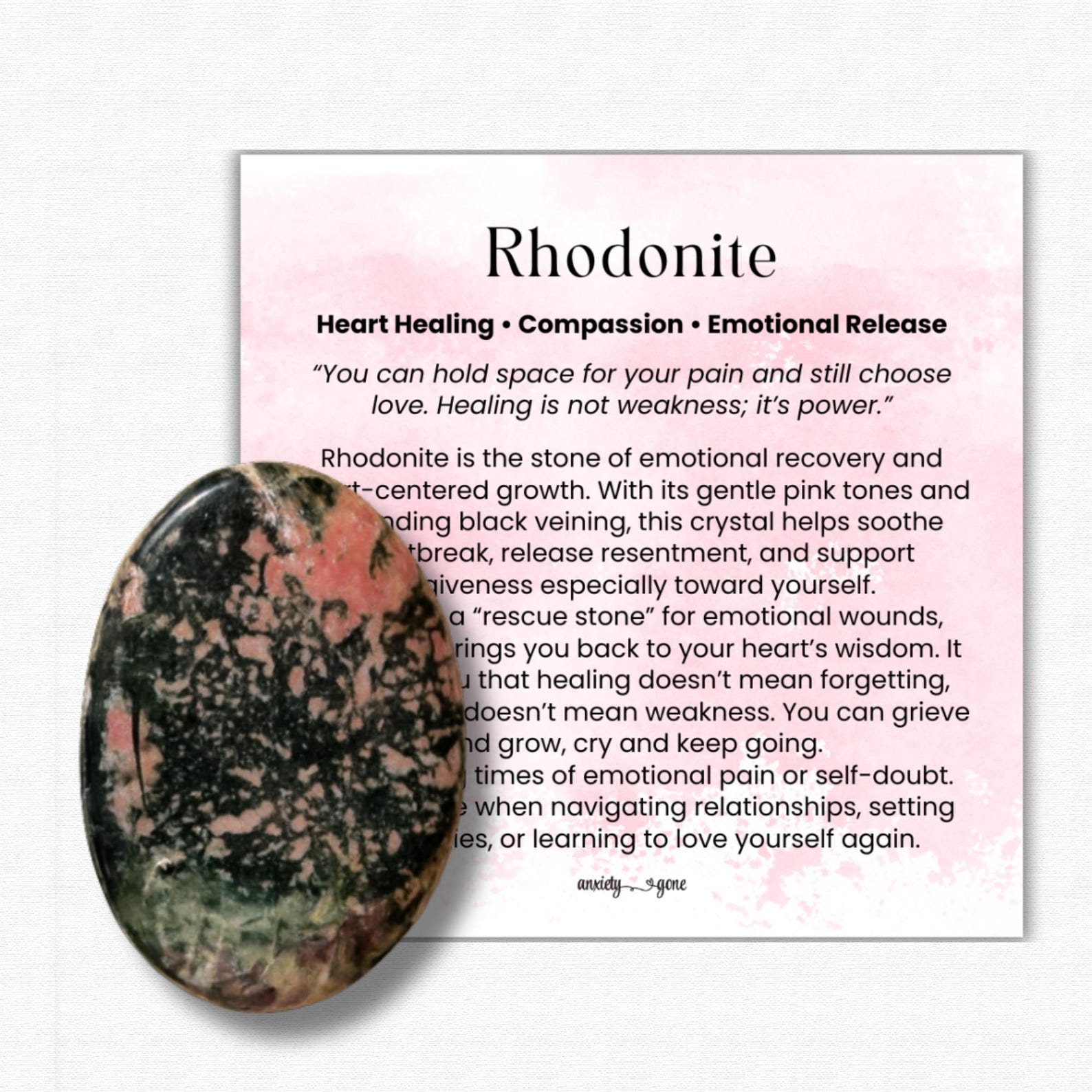Rhodonite Worry Stone: Emotional Healing Thumb Stone With Info Card - Etsy