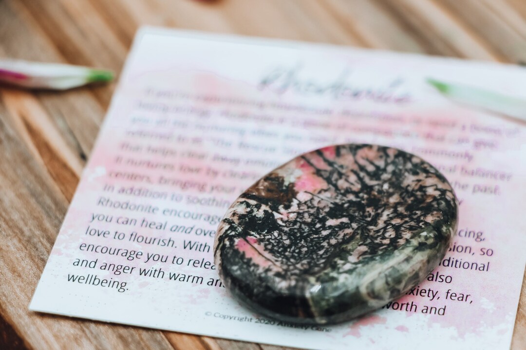 Rhodonite Worry Stone | Emotional Healing & Balance | Free Shipping ...