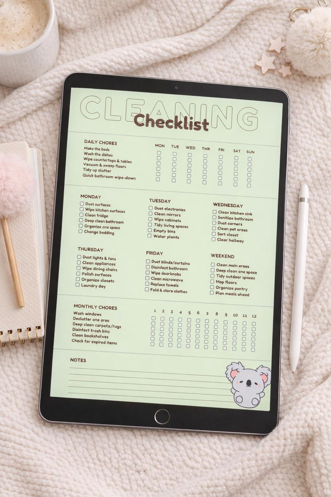 Cute & Cozy Cleaning Checklist - Digital Download - Etsy