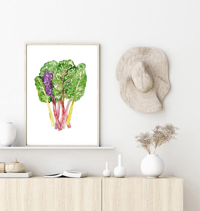 Swiss Chard Wall Poster, Garden Food Watercolor, Vegetable Kitchen ...