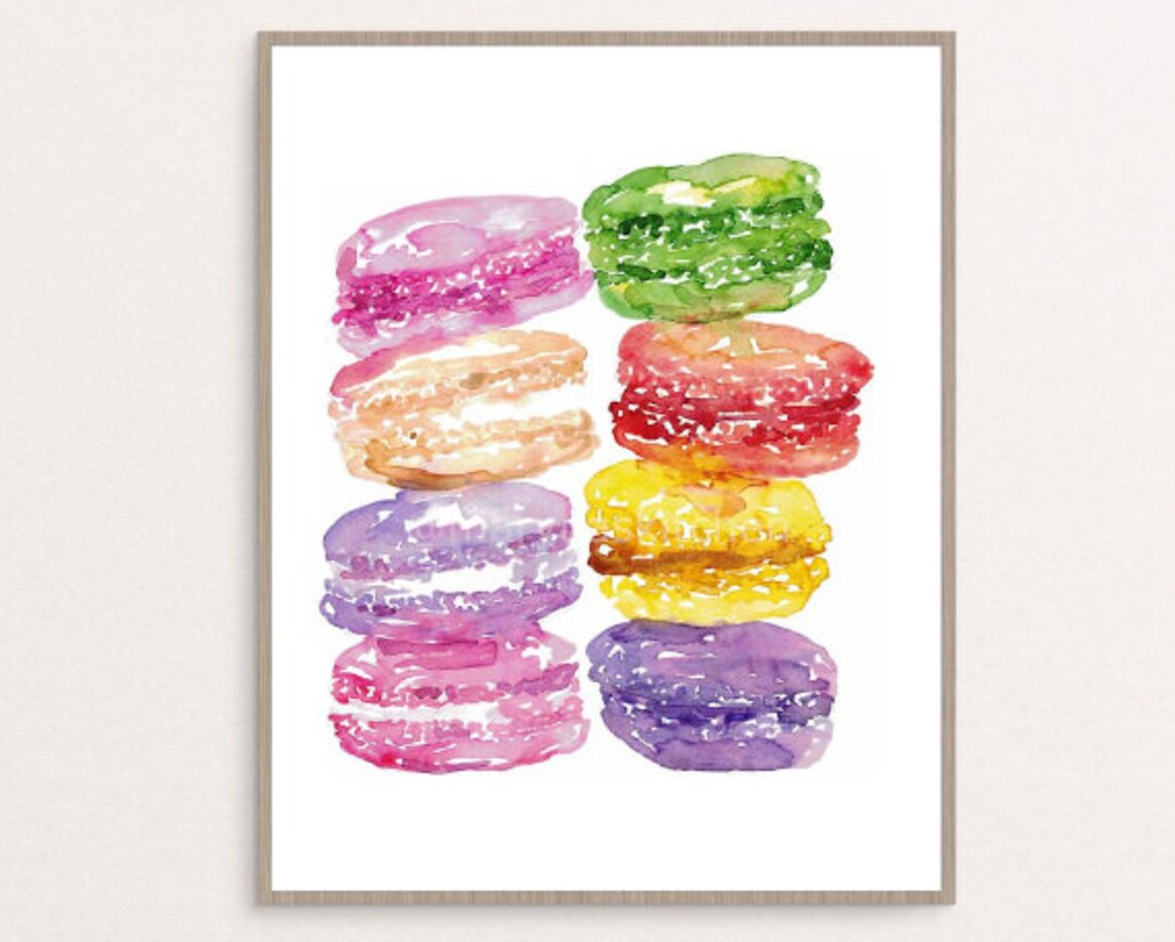 Macaron French Bakery Kitchen Decor Painting Wall Poster Watercolor Art ...