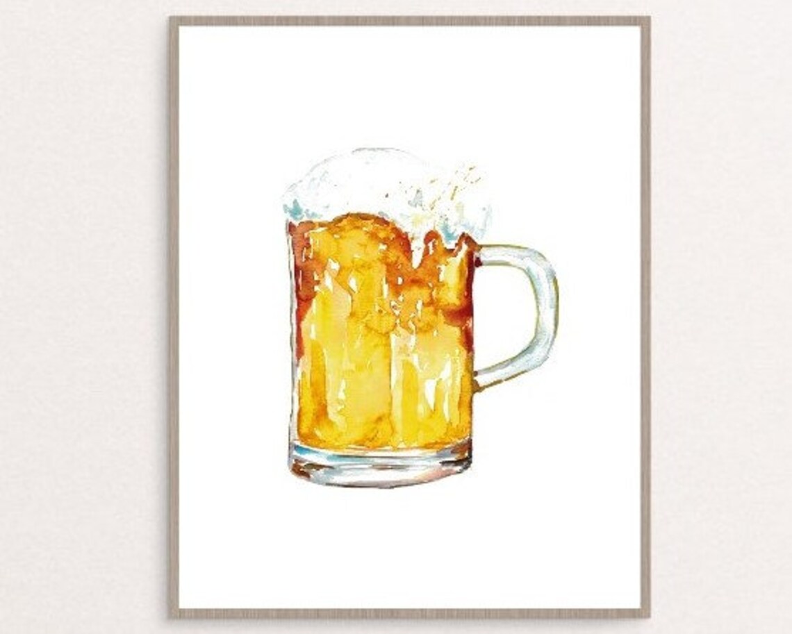 Beer Glass Print Watercolor Print Drink Bar Wall Art Print Kitchen ...