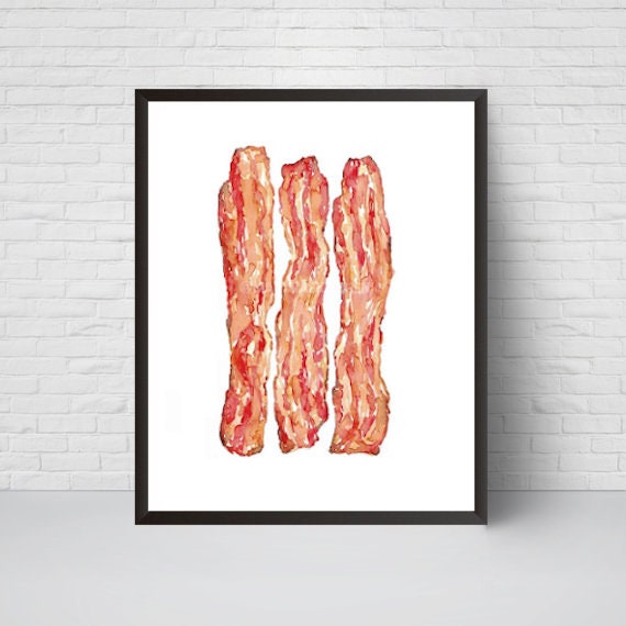 Bacon Kitchen Decor Painting Wall Poster Watercolor Art Restaurant Pork ...