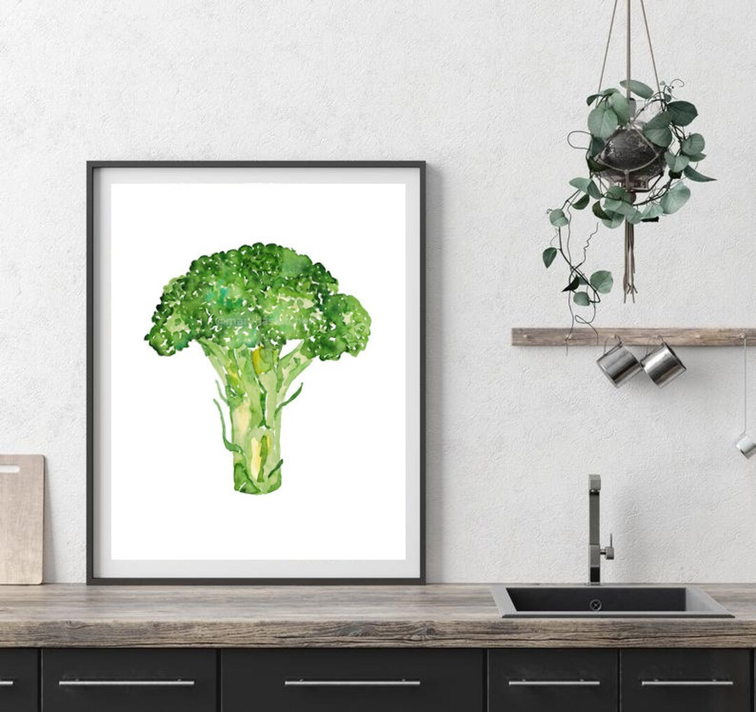 Broccoli Kitchen Decor, Painting, Kitchen Wall Art, Watercolor Art ...