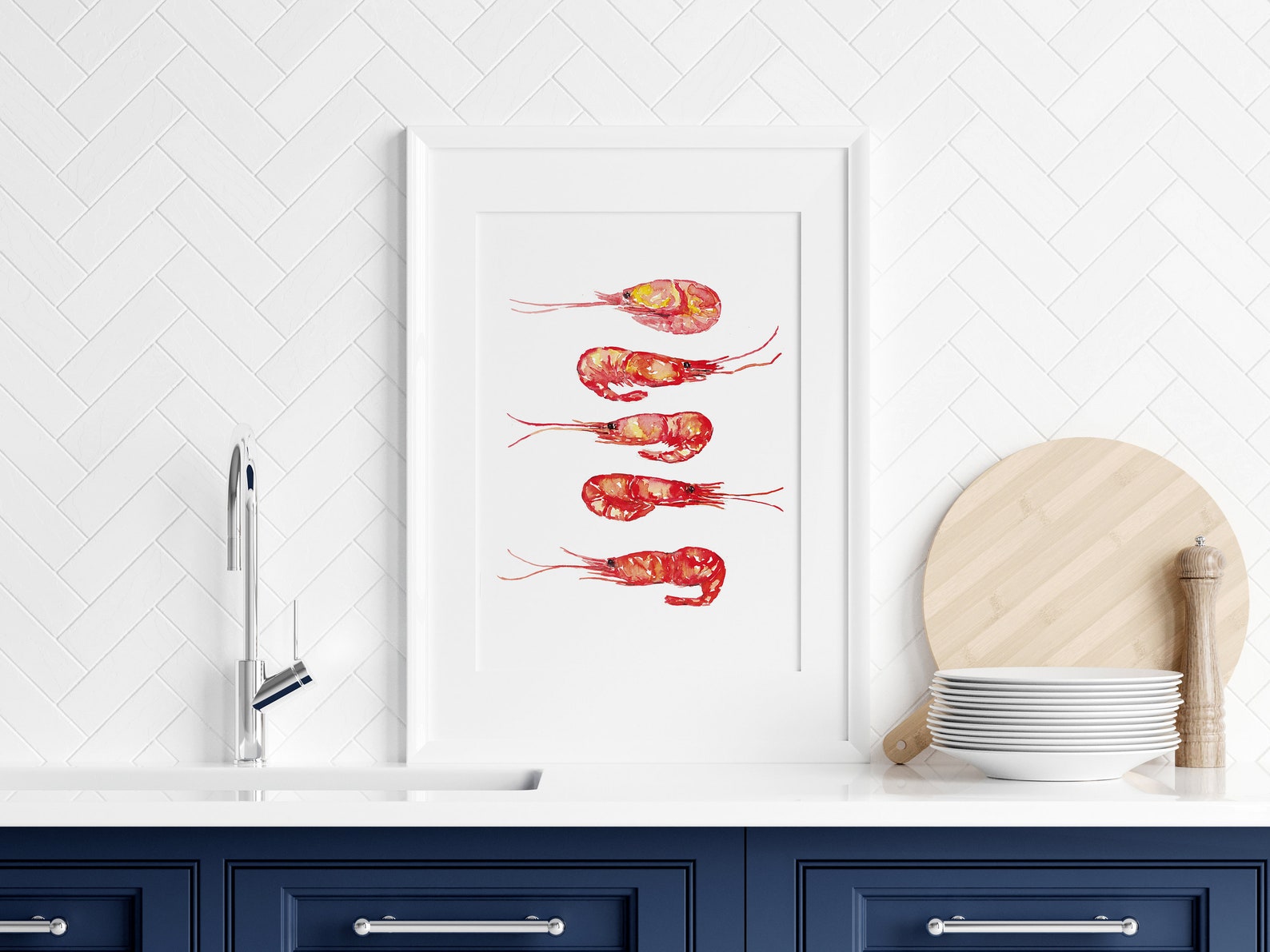 Shrimps Kitchen Decor Painting Wall Poster Watercolor Art Restaurant ...