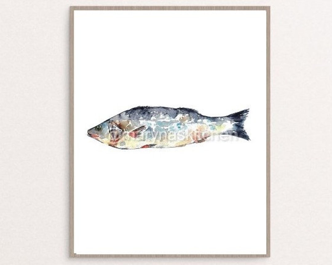 Sea Bass Watercolor Painting Art Print, Kitchen Decor - Etsy