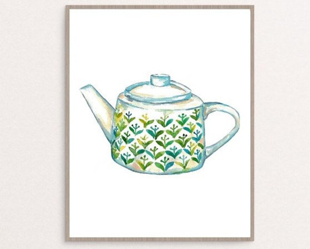 Vintage Tea Pot Wall Poster Watercolor Drink Teapot Kitchen Decor ...