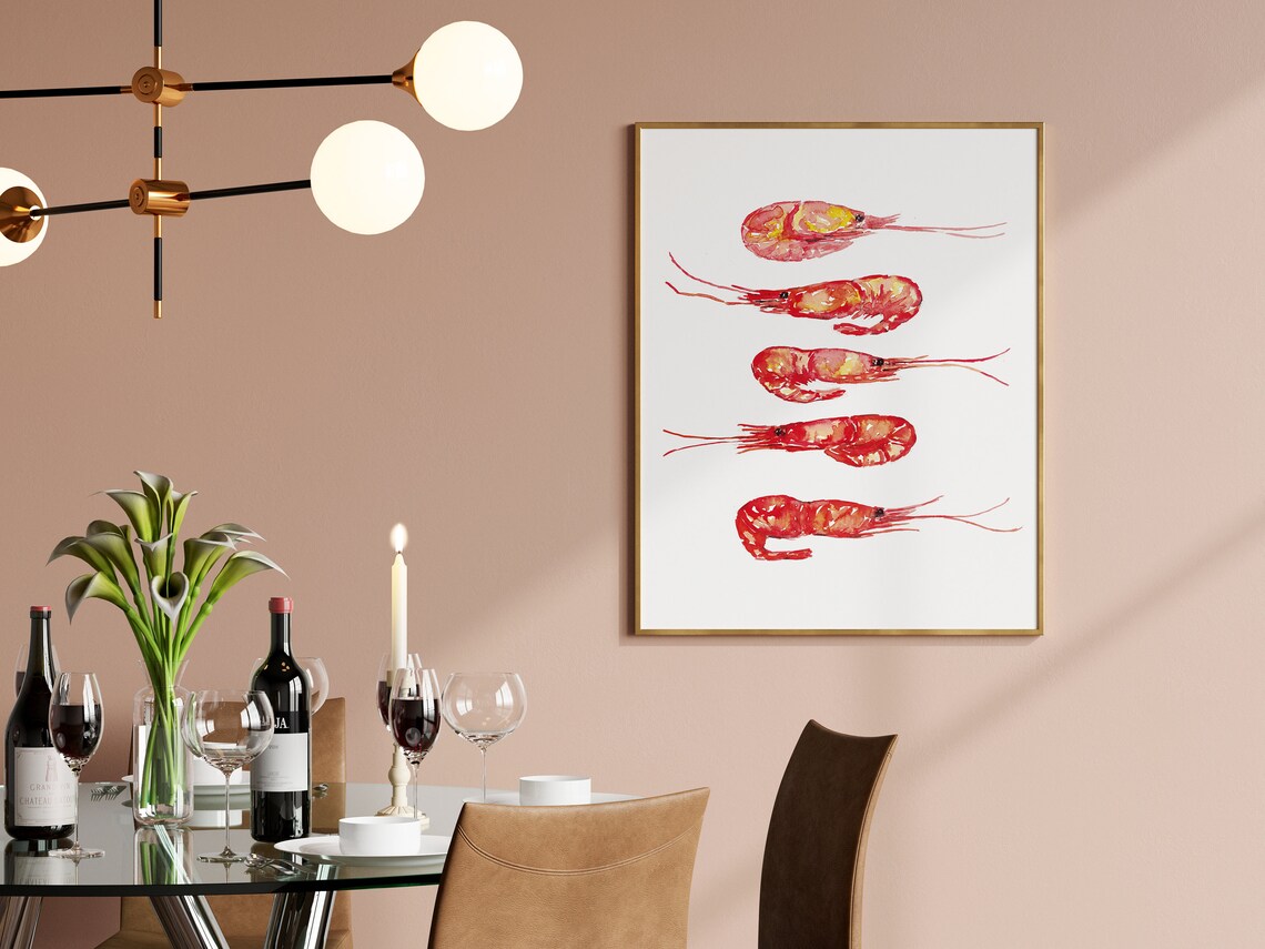 Shrimps Kitchen Decor Painting Wall Poster Watercolor Art Restaurant ...