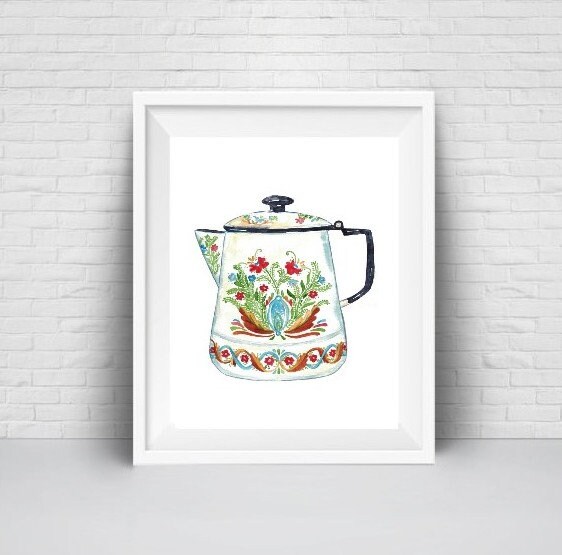 Vintage Coffee Pot Wall Poster Watercolor Drink Teapot Kitchen - Etsy ...