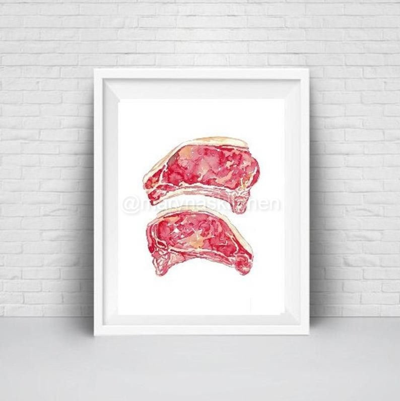Pork Cutlets Kitchen Decor Painting Wall Poster Watercolor Art ...