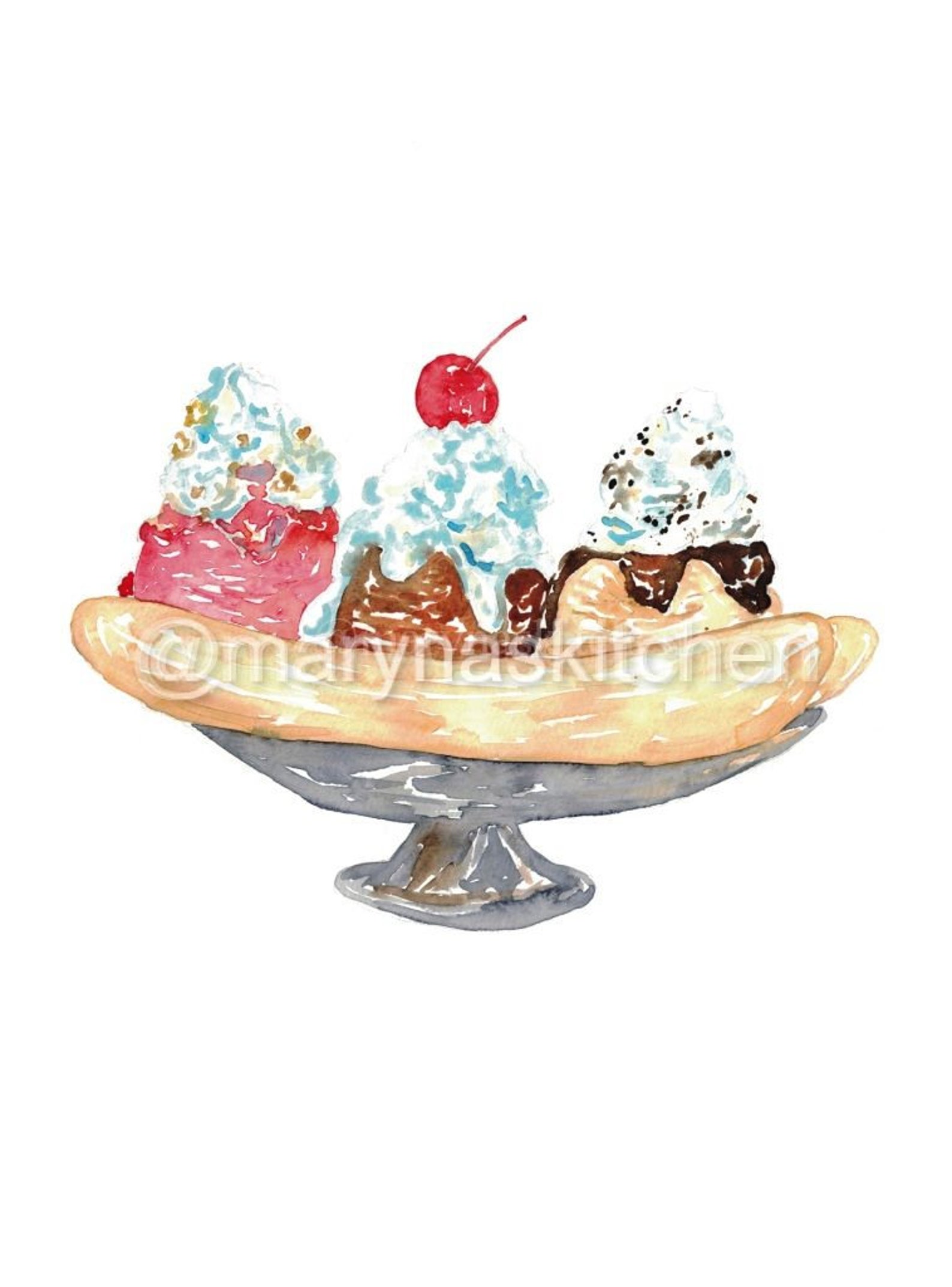 Banana Boat Split Ice Cream Cone Icecream Bakery Kitchen Decor Painting ...